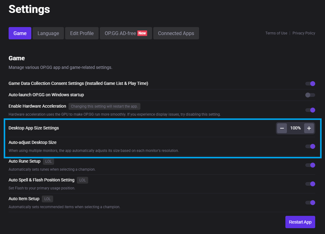 Change app screen size – OP.GG Help Center