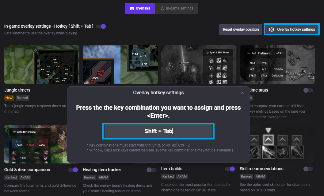 changing the overlay hotkey – OP.GG Help Center